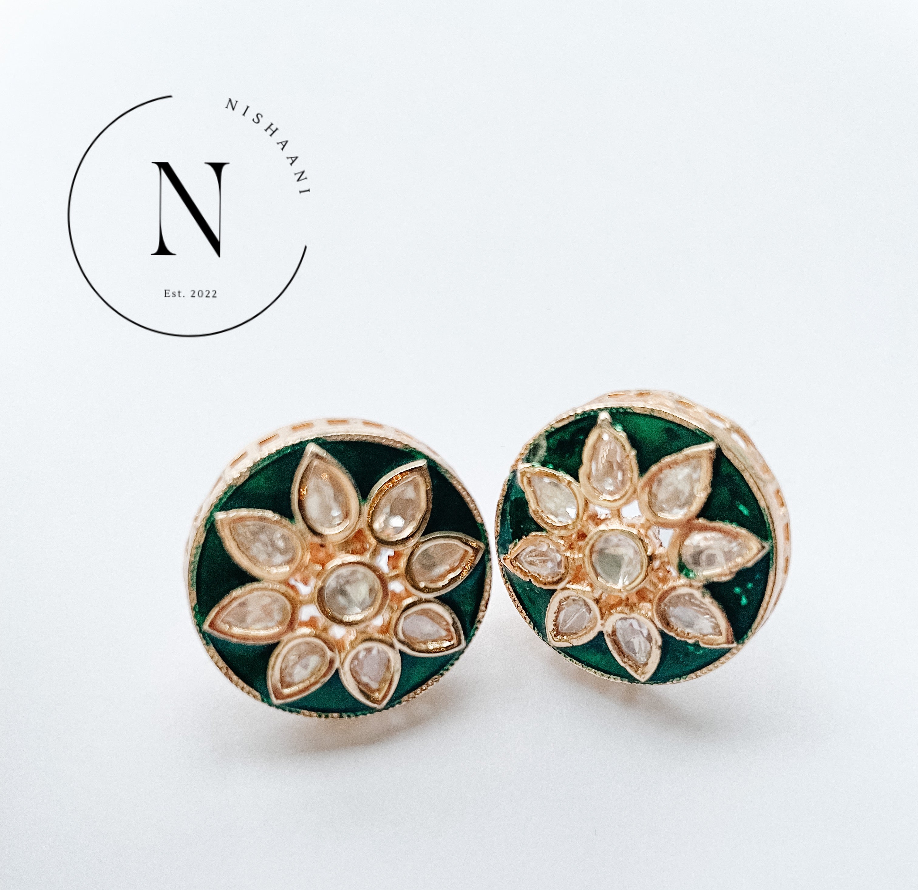 Kundan Studs Green – Nishaani